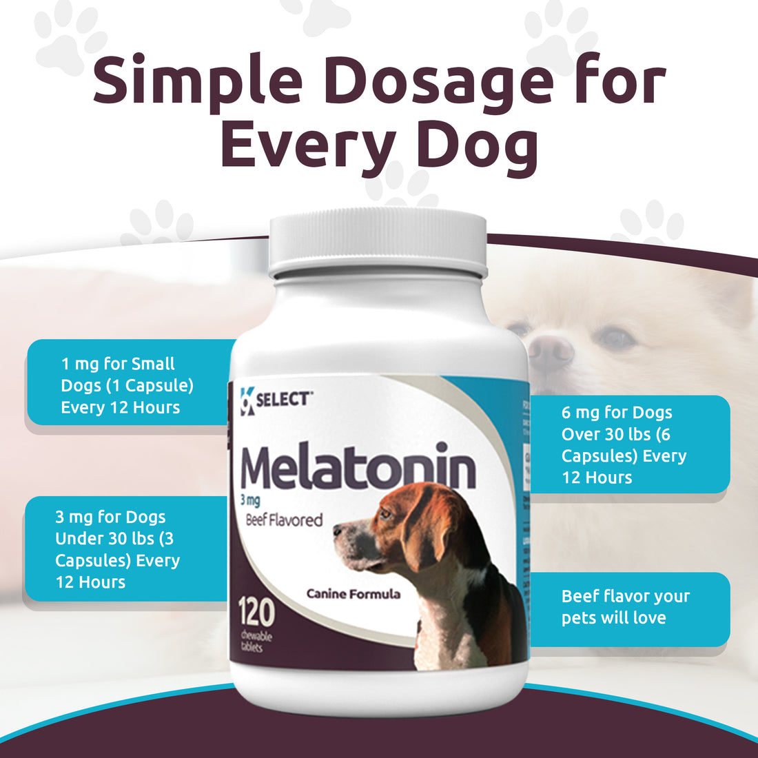 K9 Choice Melatonin for Dogs - 3mg Beef Flavored Chewable Tablets