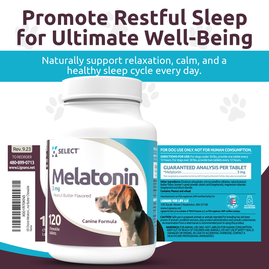 K9 Select Melatonin For Dogs - 3mg Peanut Butter Flavor